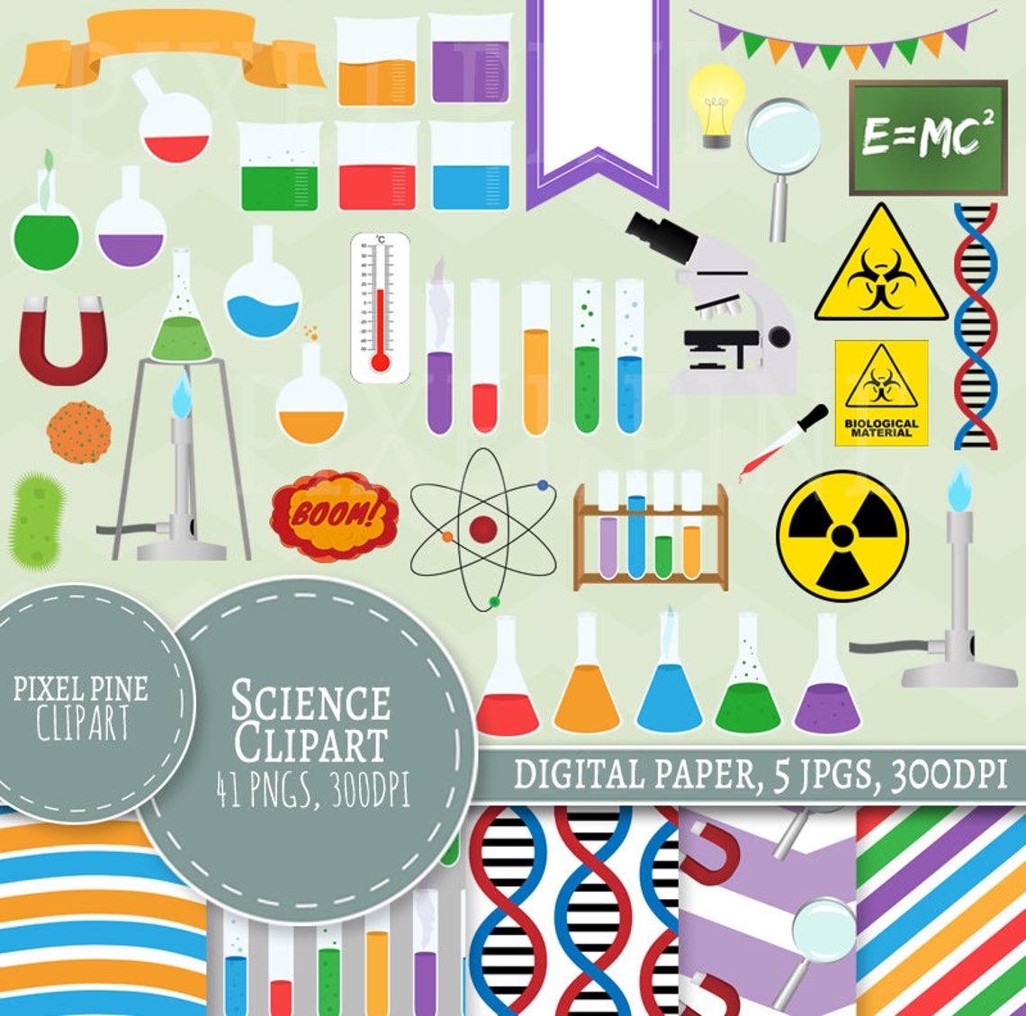 Science Clipart Set 41 Pngs 5 Science Digital Paper Jpgs - Etsy