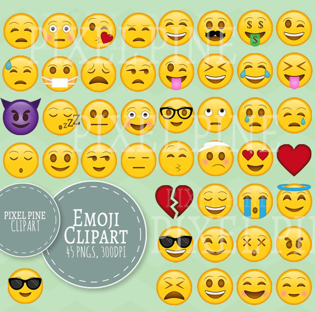 Emoji Clipart Smiley Faces Clipart 45 Pngs Yellow Smileys - Etsy UK