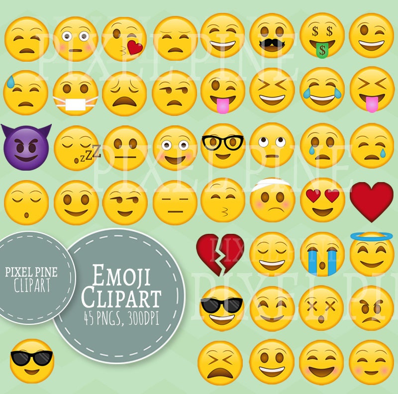 Emoji Clipart Smiley Faces Clipart 45 Pngs Yellow Smileys - Etsy UK