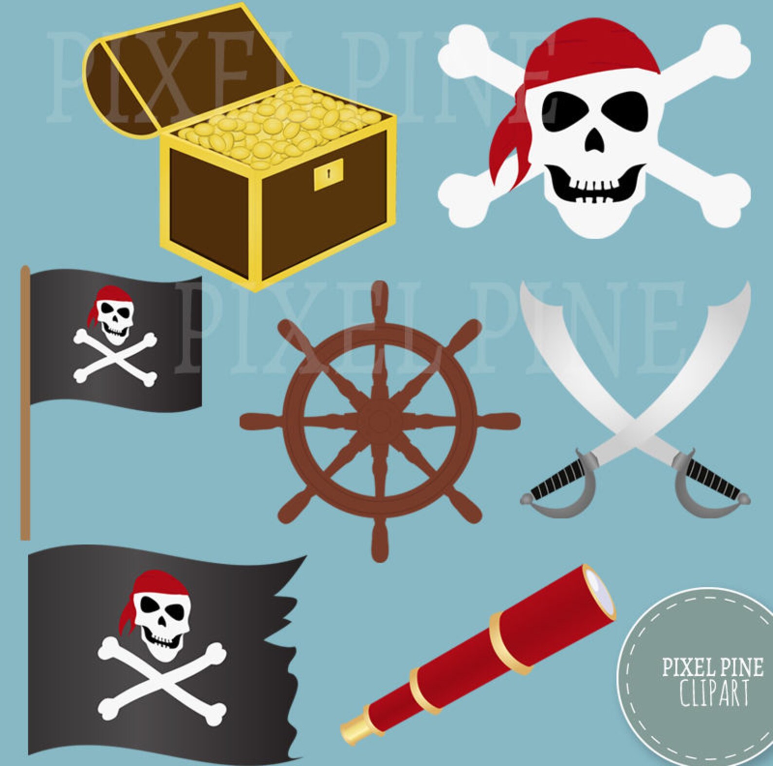 Pirate Clipart Set Pirate Themed 32 Pngs 5 Nautical Digital - Etsy UK