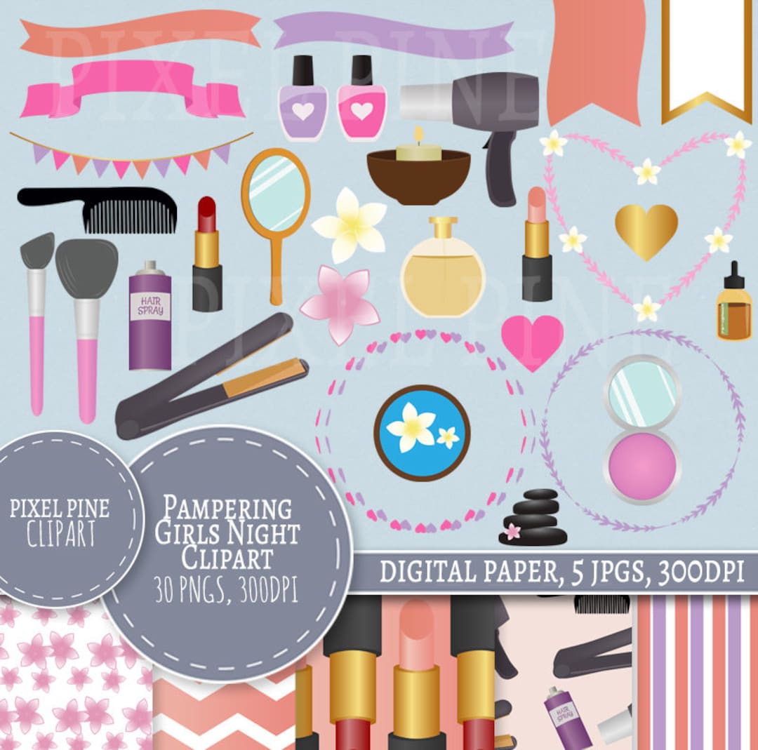 Pampering Clipart Set, 30 Pngs, 5 Girls Night Digital Paper, Commercial ...