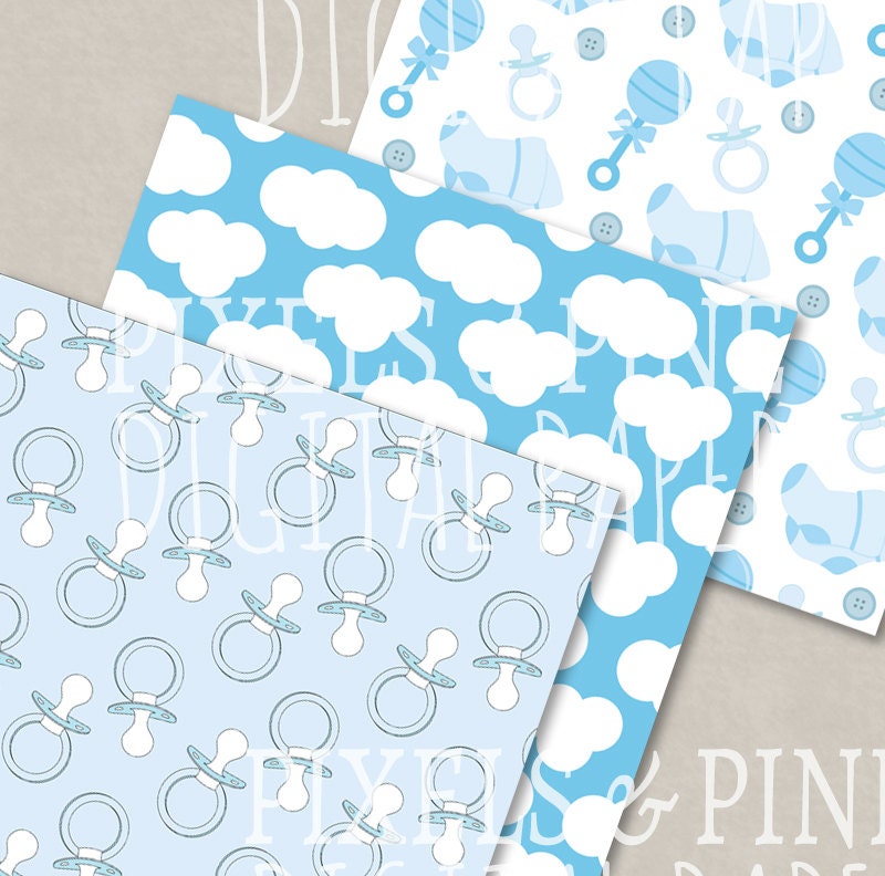 Baby Boy Digital Paper Blue Baby Shower Digital Papers, 14 Jpgs ...