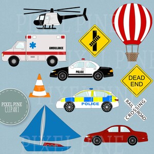Transport Clipart Set, 32 Pngs, 5 Transport Digital Paper Jpgs ...