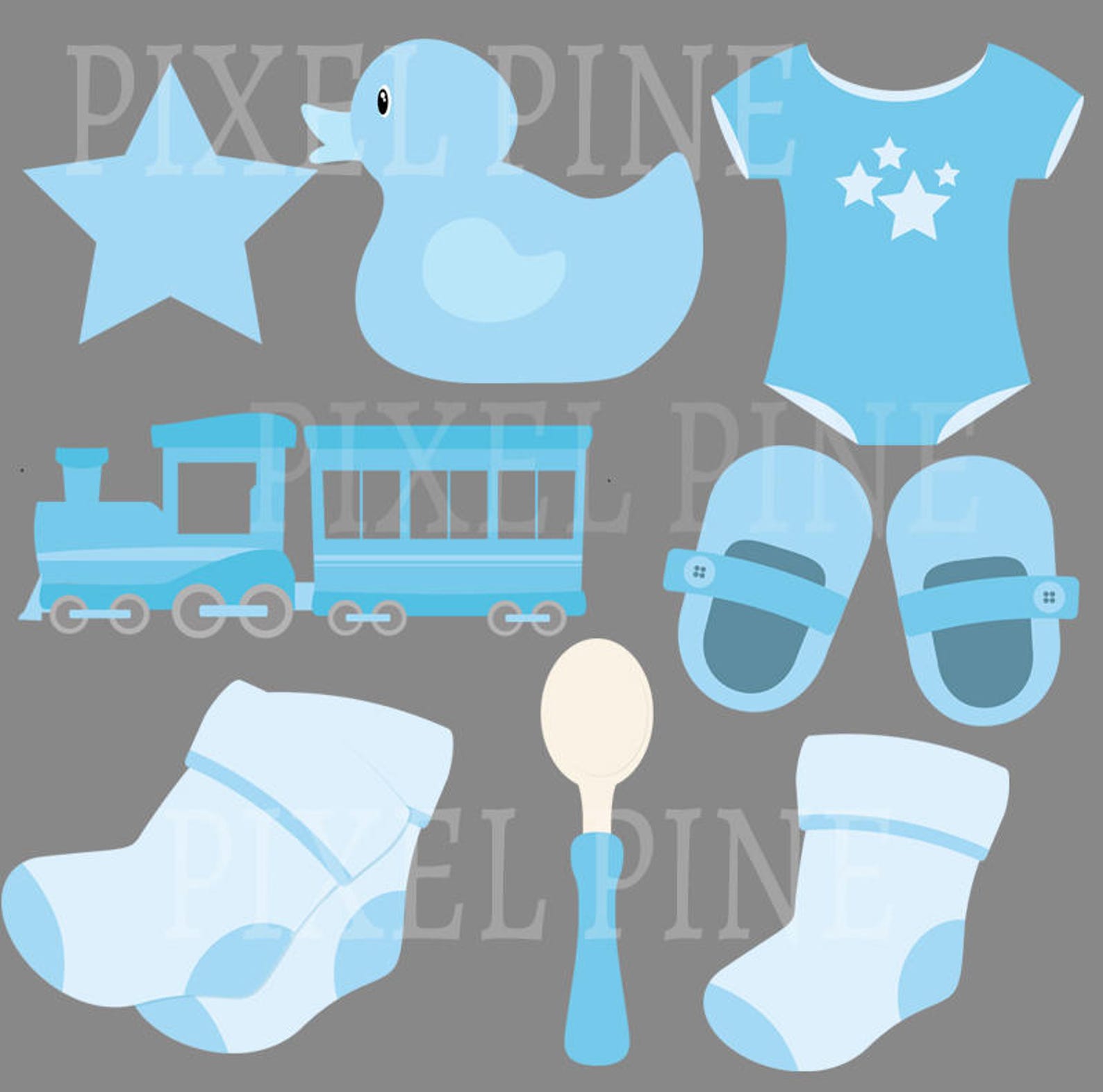 Baby Boy Clipart Set, 31 Pngs, 5 Baby Boy Digital Paper Jpgs ...