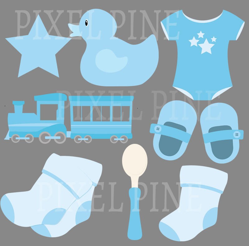 Baby Boy Clipart Set, 31 Pngs, 5 Baby Boy Digital Paper Jpgs ...