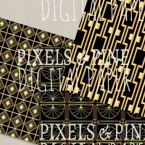 Art Deco Digital Paper Black and Gold, 14 Jpgs Personal, Commercial Use ...