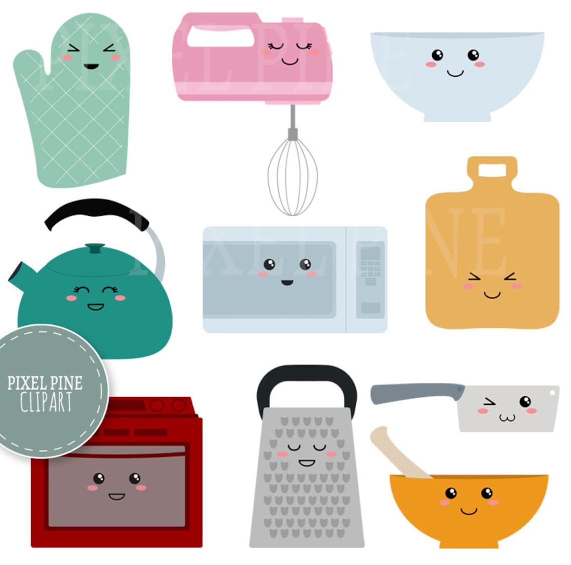 Kawaii Kitchen Clipart Set, 20 Pngs, 5 Kawaii Kitchen Digital Paper ...