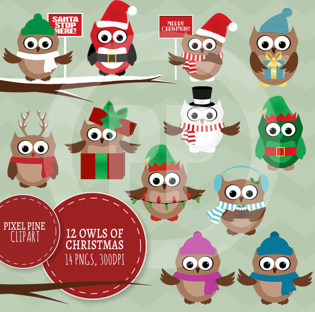 Christmas Owls, Cute Christmas Owls, Xmas Owls, 12 Christmas Birds ...