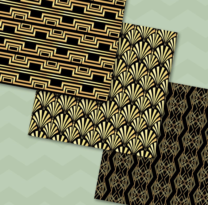 Art Deco Digital Paper, 14 Jpgs, Commercial Use, Seamless Black and ...