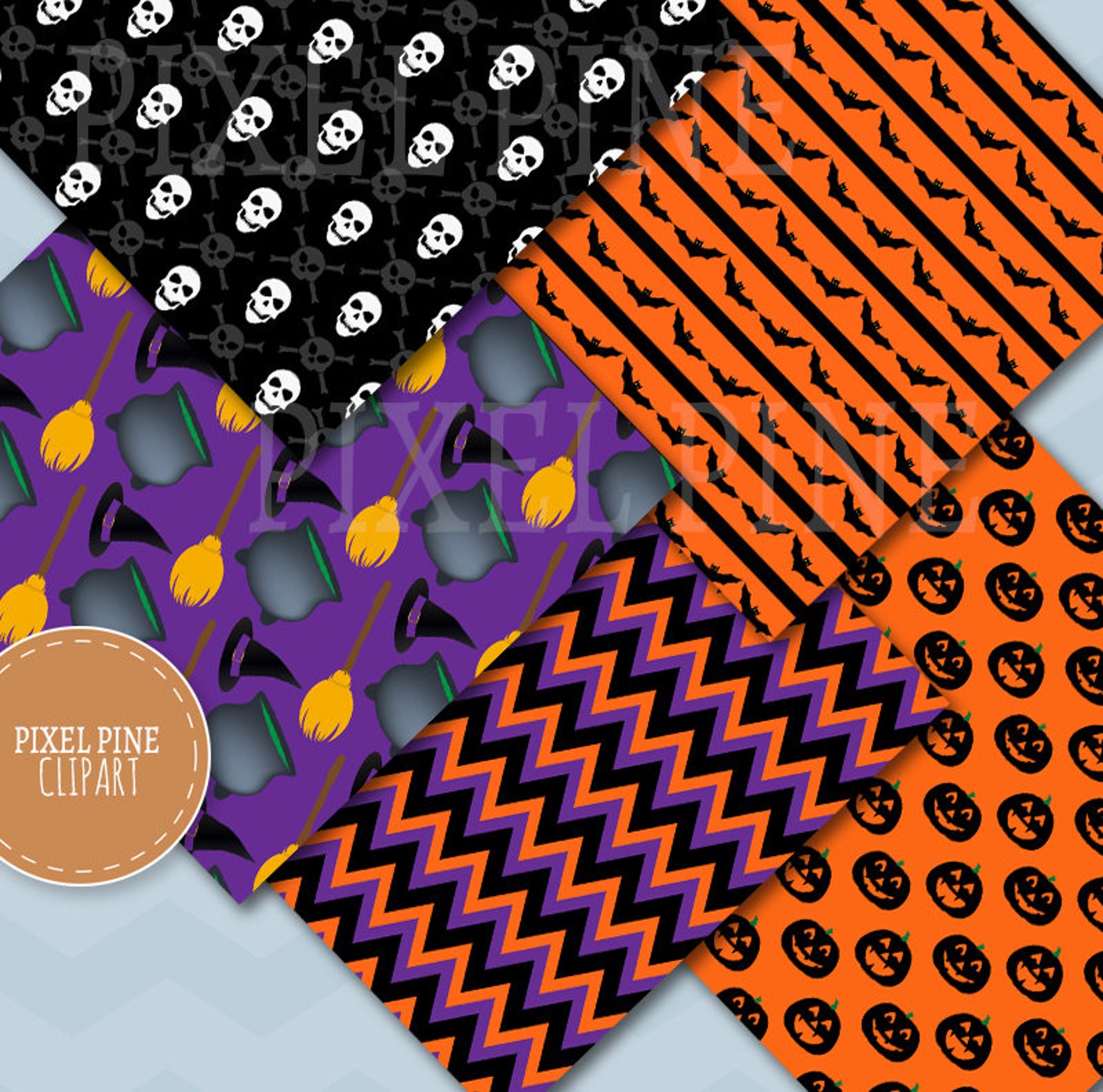 Halloween Clipart Set, 30 Pngs, 5 Halloween Digital Paper Jpgs ...