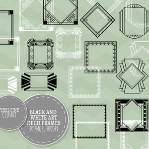 Black Art Deco Frames Black and White, 20 Pngs, Commercial Use, Black ...