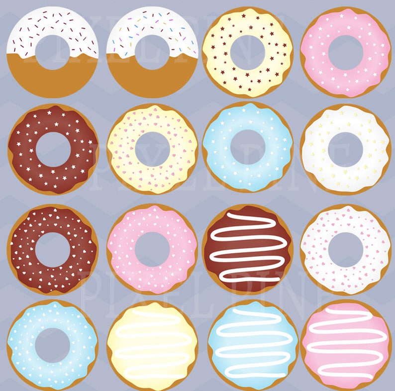 Donut Clipart, Colourful Donut Clip Art 50 Pngs, 10 Donut Digital Paper ...