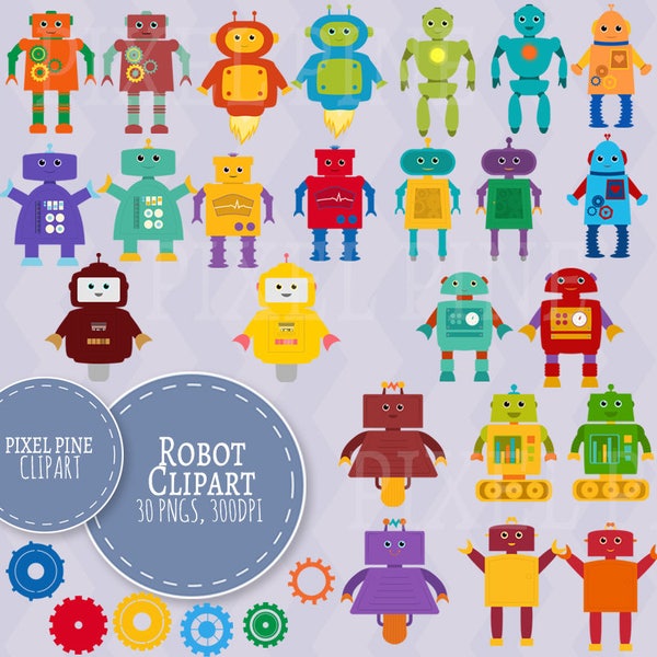 Cute Robots Clip Art - Etsy