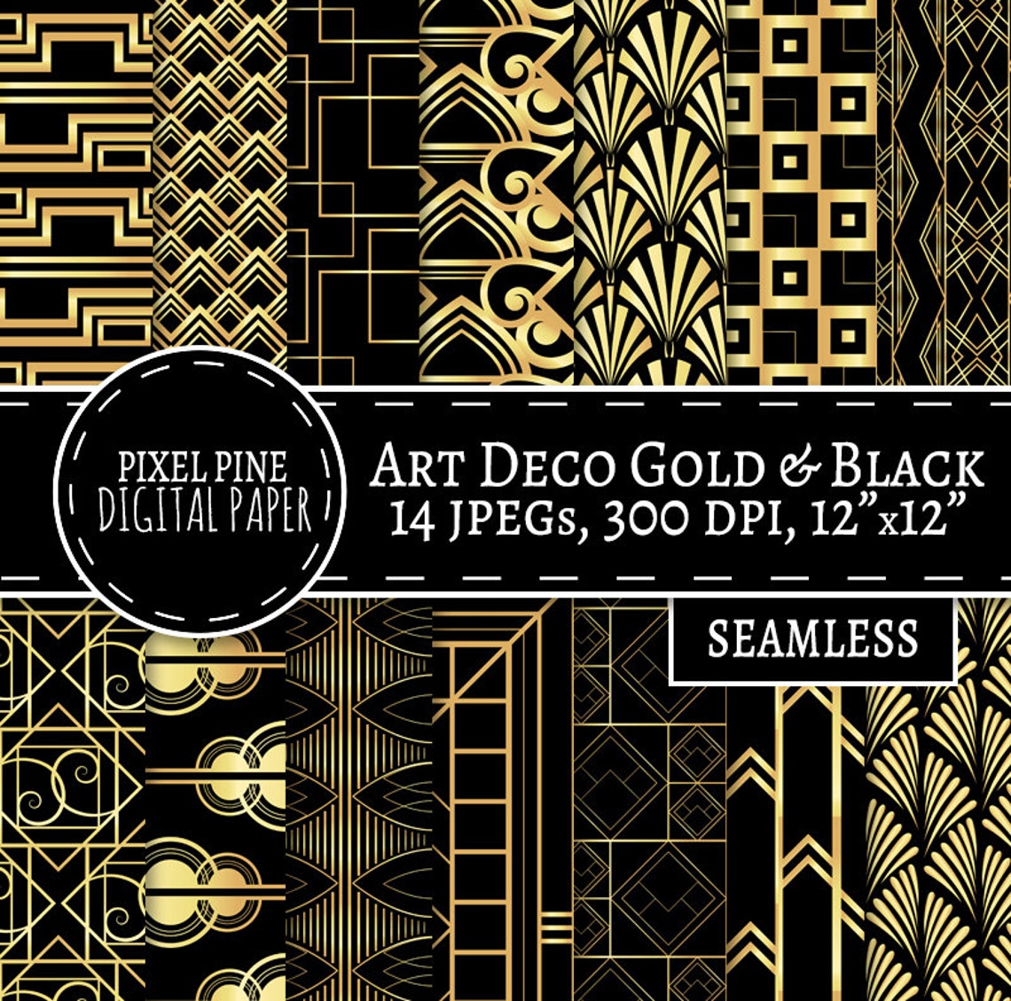 Art Deco Digital Paper, 14 Jpgs, Commercial Use, Seamless Black and ...