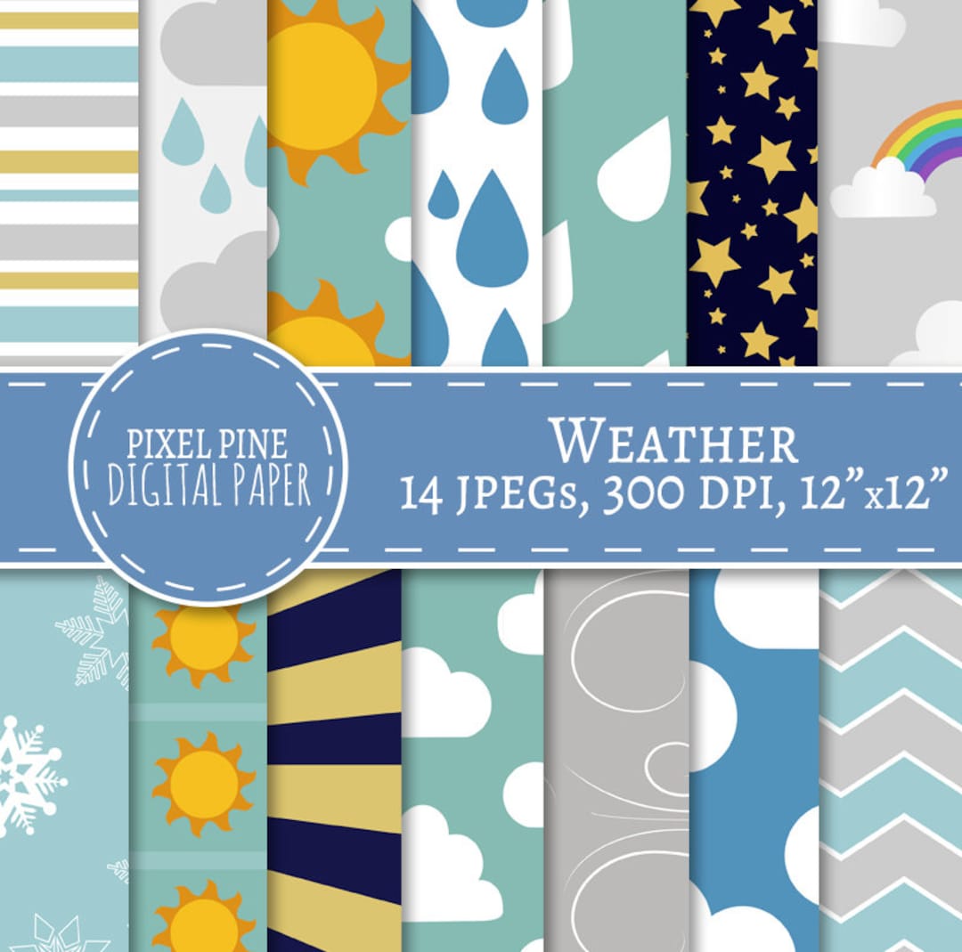 Weather Digital Paper Rain Weather Digital Paper Sunny 14 - Etsy