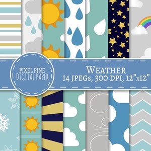 Weather Digital Paper Rain Weather Digital Paper Sunny 14 | Etsy