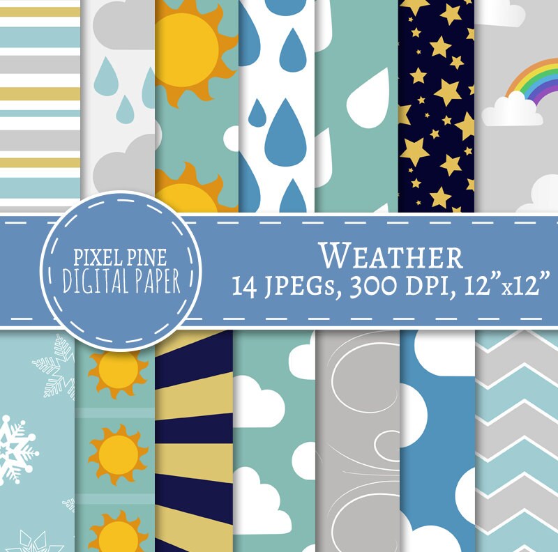 Weather Digital Paper Rain Weather Digital Paper Sunny 14 - Etsy