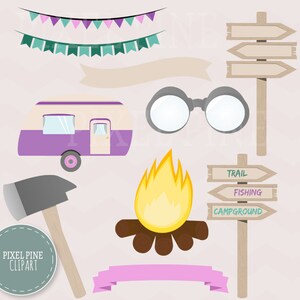 Glamping Clipart Set, 30 Pngs, 5 Glamping Digital Paper Jpgs ...