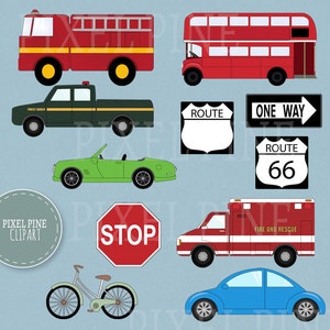 Transport Clipart Set, 32 Pngs, 5 Transport Digital Paper Jpgs ...