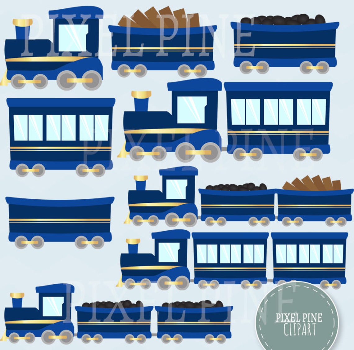 Train Clipart Set, 32 Pngs, 5 Train Digital Paper Jpgs, Commercial Use ...