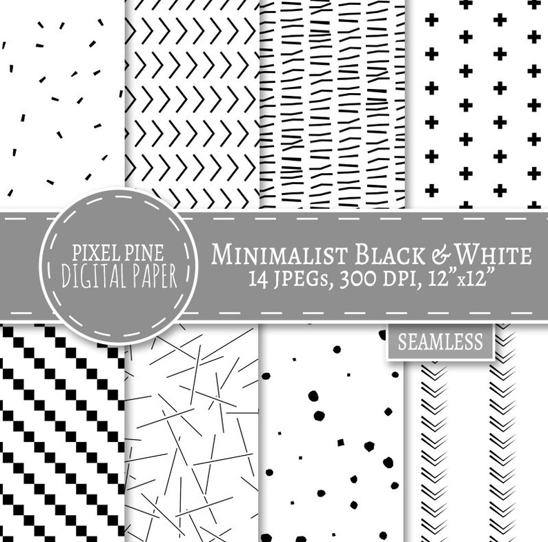 Minimalist Digital Paper Minimalist Black and White paper 14 | Etsy