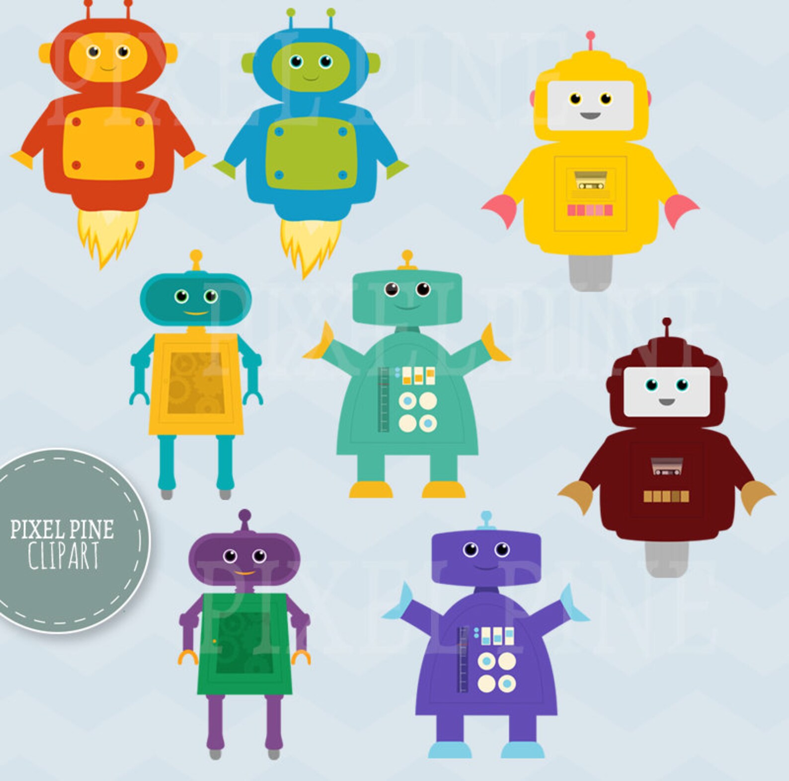 Robot Clipart Set Cute Robot Clip Art 30 Pngs Robot Pngs - Etsy