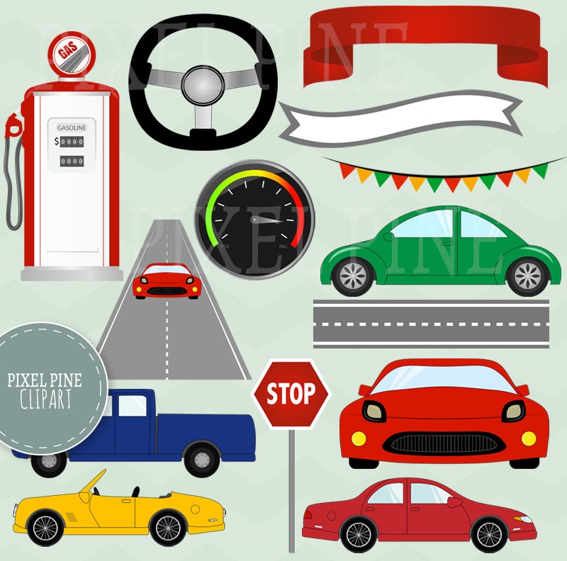On the Road Clipart Set, Road Themed 37 Pngs, 5 Car and Road Digital ...