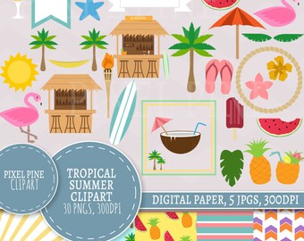 Summer Clipart Flamingo Pool Float Frozen Treats Fun Fruit - Etsy