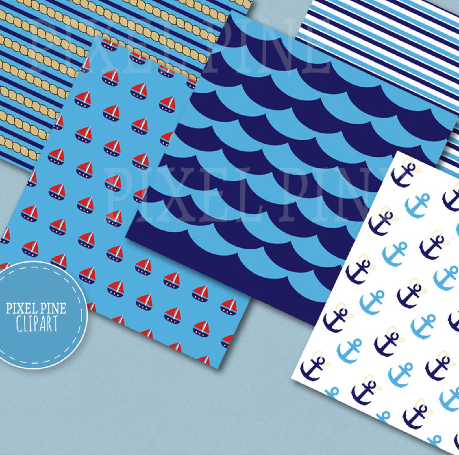 Nautical Clipart Set, 35 Pngs, 5 Nautical Digital Paper Jpgs ...