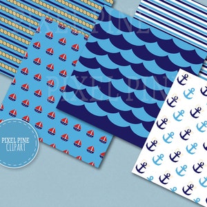 Nautical Clipart Set, 35 Pngs, 5 Nautical Digital Paper Jpgs ...