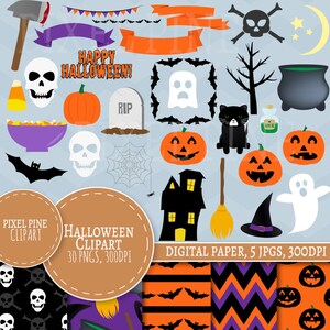 Halloween Clipart Set, 30 Pngs, 5 Halloween Digital Paper Jpgs ...