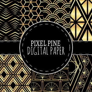 Art Deco Digital Paper Black and Gold, 14 Jpgs Personal, Commercial Use ...
