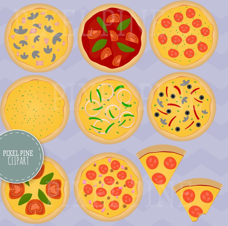 Pizza Clipart Set, 39 Pngs, 5 Pizza Party Digital Paper Jpgs ...