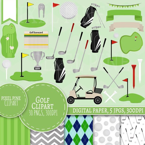 Watercolor Golf Clip Art Golfer Clipart Golf Club Sports - Etsy