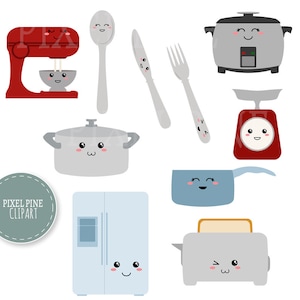 Kawaii Kitchen Clipart Set, 20 Pngs, 5 Kawaii Kitchen Digital Paper ...