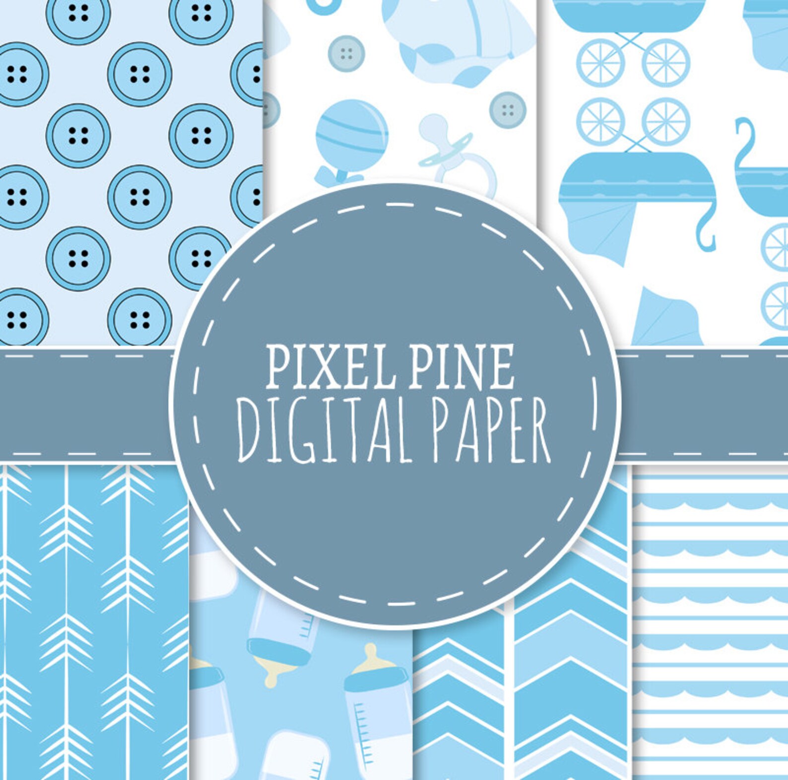 Baby Boy Digital Paper Blue Baby Shower Digital Papers, 14 Jpgs ...