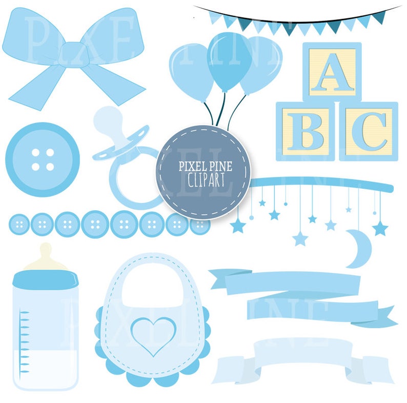 Baby Boy Clipart Set, 31 Pngs, 5 Baby Boy Digital Paper Jpgs ...