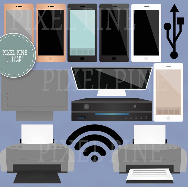 Gadgets Clipart, Technology Themed 35 Pngs, 5 Gadget Digital Paper Jpgs ...