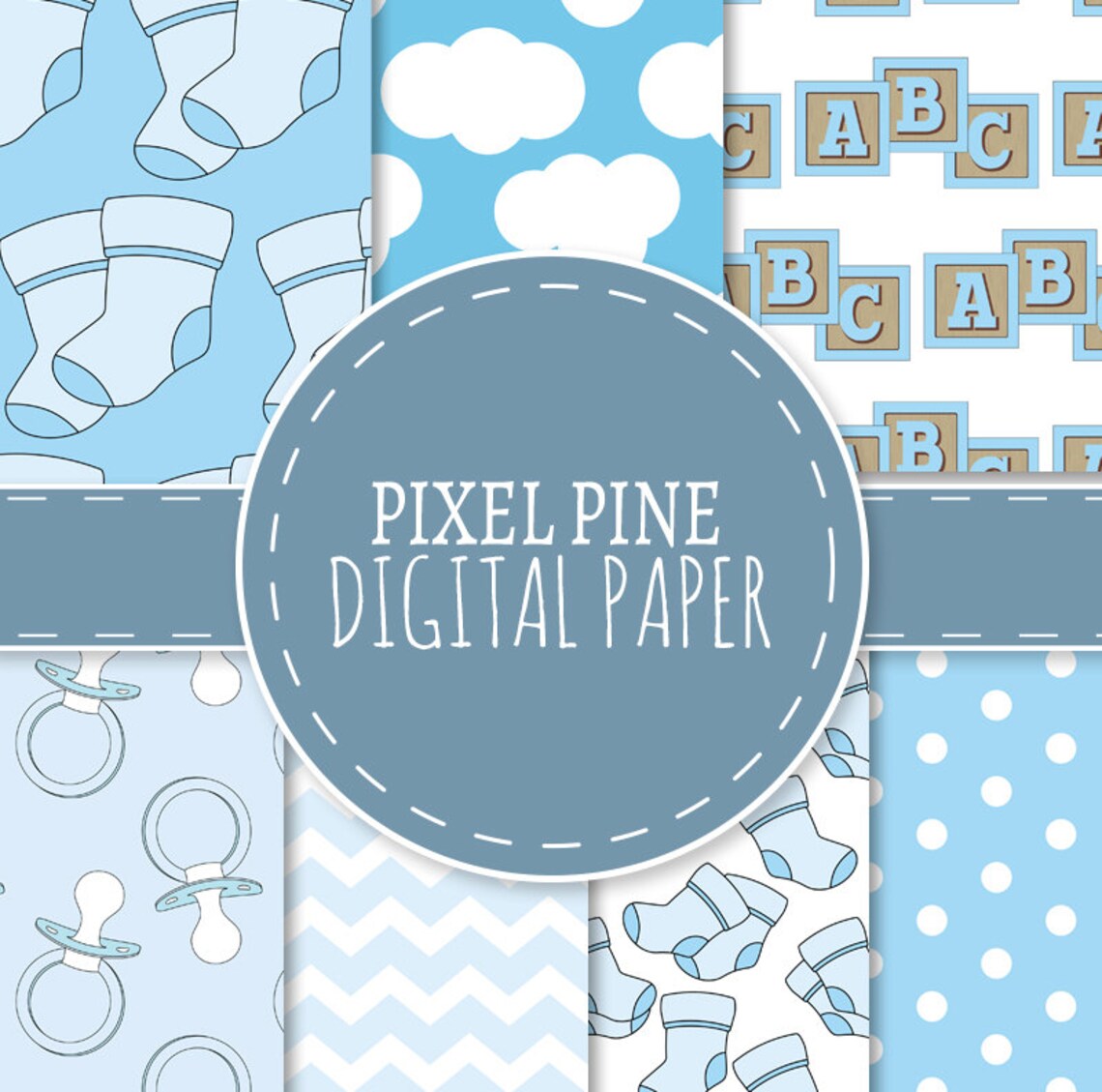 Baby Boy Digital Paper Blue Baby Shower Digital Papers, 14 Jpgs ...