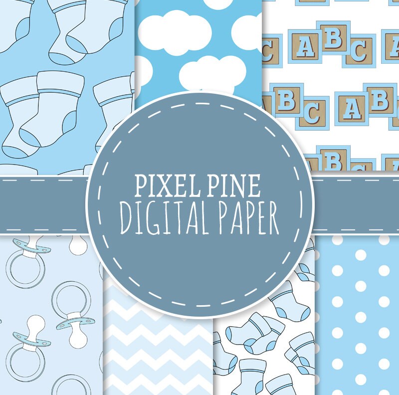 Baby Boy Digital Paper Blue Baby Shower Digital Papers, 14 Jpgs ...