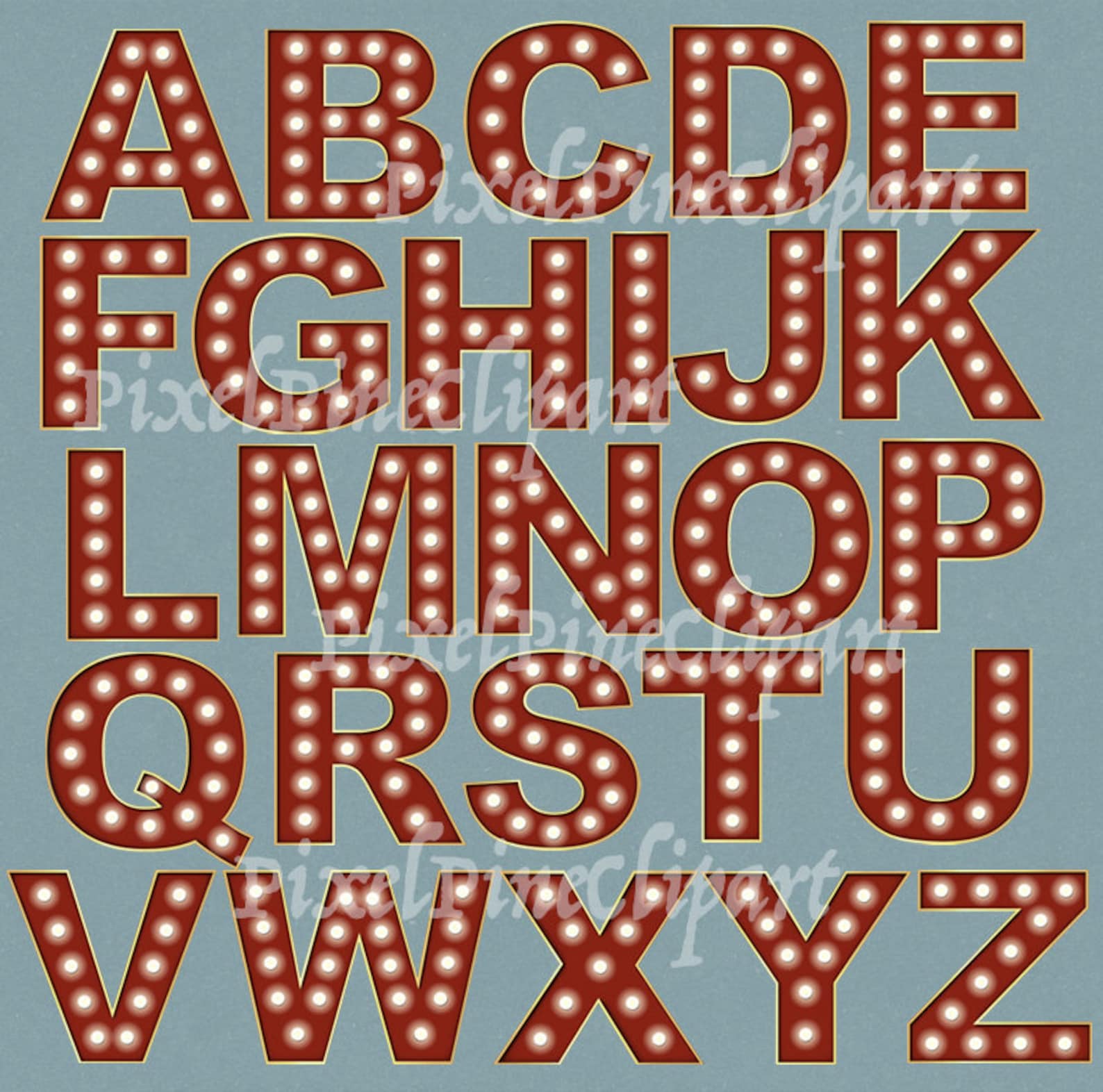 Marquee Alphabet Clipart, Retro Cinema Letter Clip Art, ABC Marquee ...