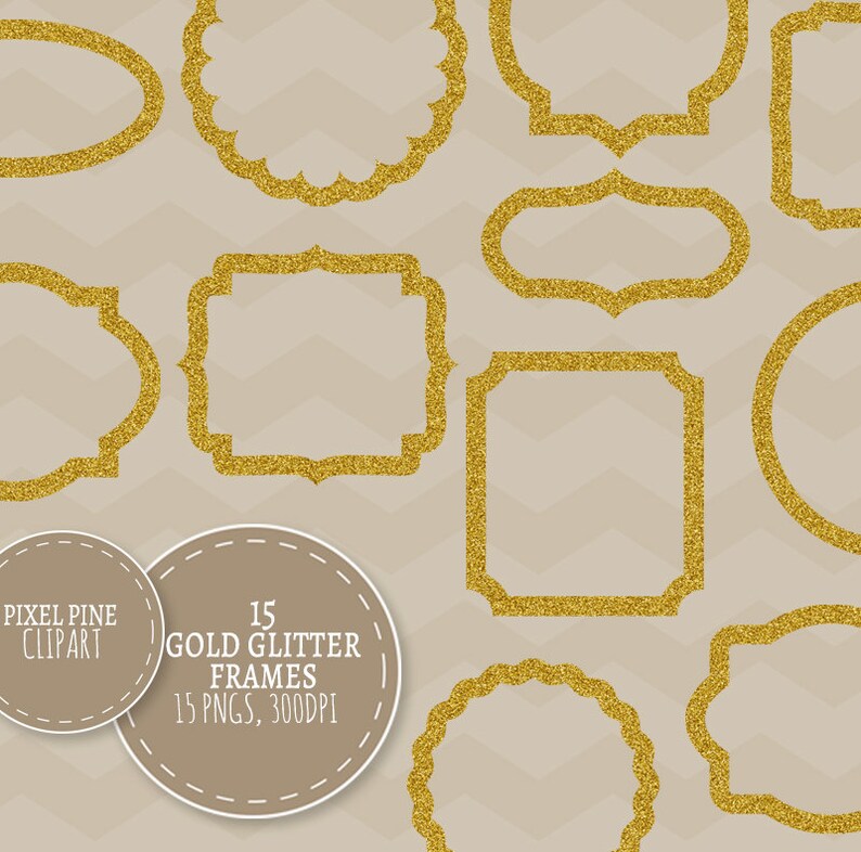 Gold Glitter Clipart Frames, 15 Pngs, Commercial Use, Gold Glitter ...
