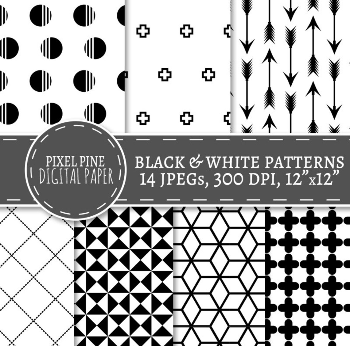 Minimalist Patterns Digital Paper Minimalist Black and white | Etsy