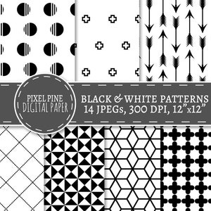 Minimalist Patterns Digital Paper, Minimalist Black and White Geometric ...