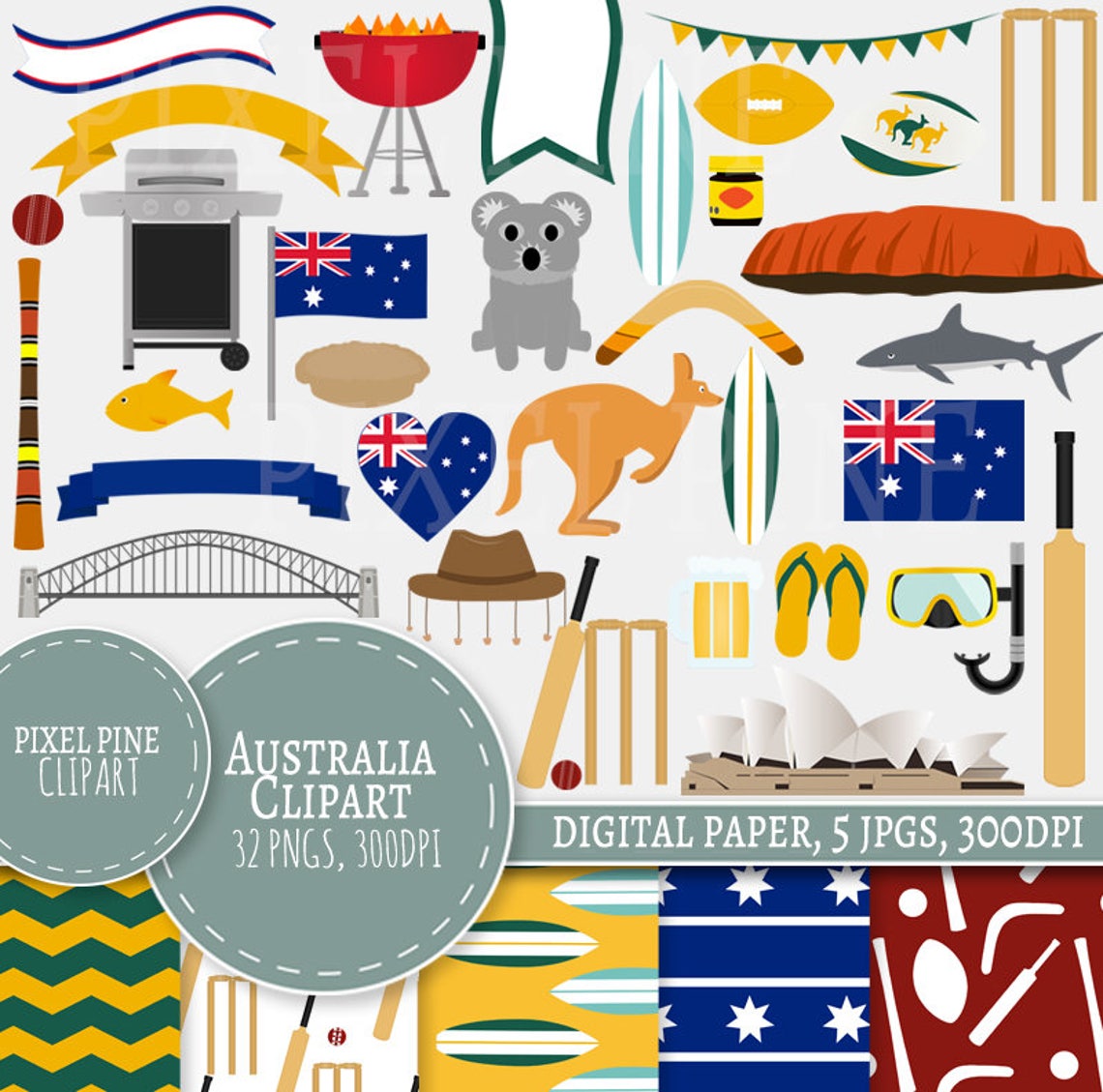 Australia Clipart Aussie Themed Clipart 33 Pngs 5 Aussie - Etsy
