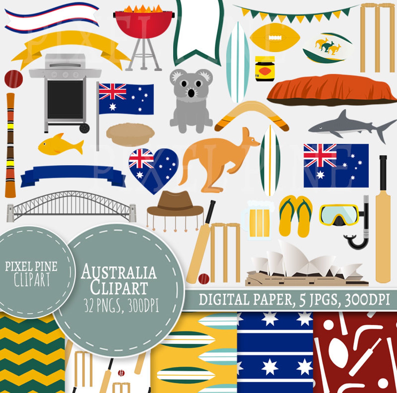 Australia Clipart Aussie Themed Clipart 33 Pngs 5 Aussie - Etsy