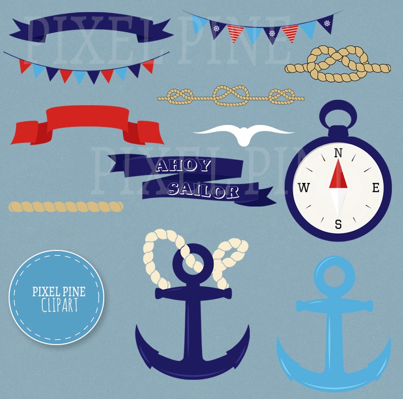 Nautical Clipart Set, 35 Pngs, 5 Nautical Digital Paper Jpgs ...