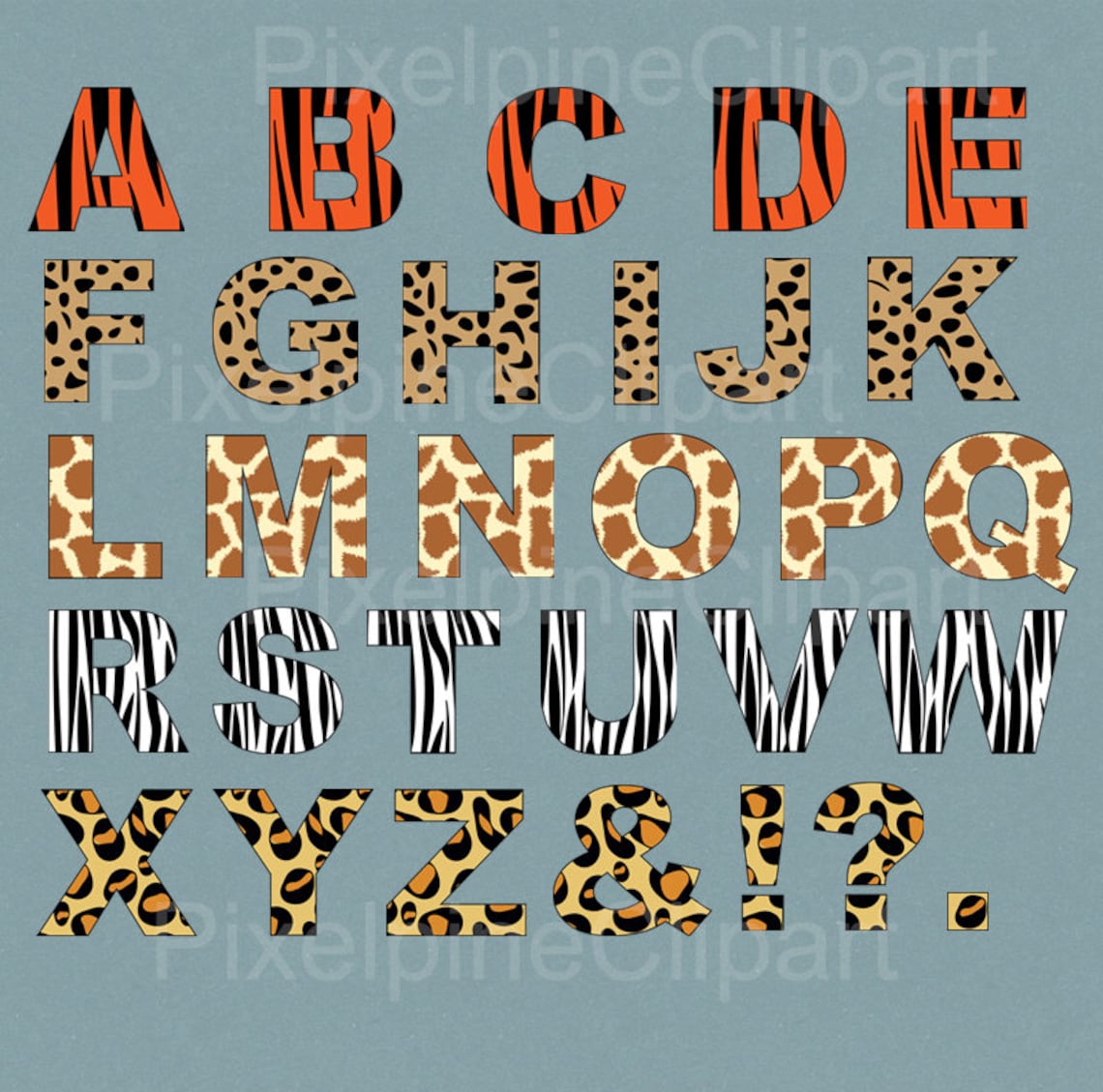 Animal Print Alphabet Clipart, Leopard Print Letters, ABC Zebra Print ...