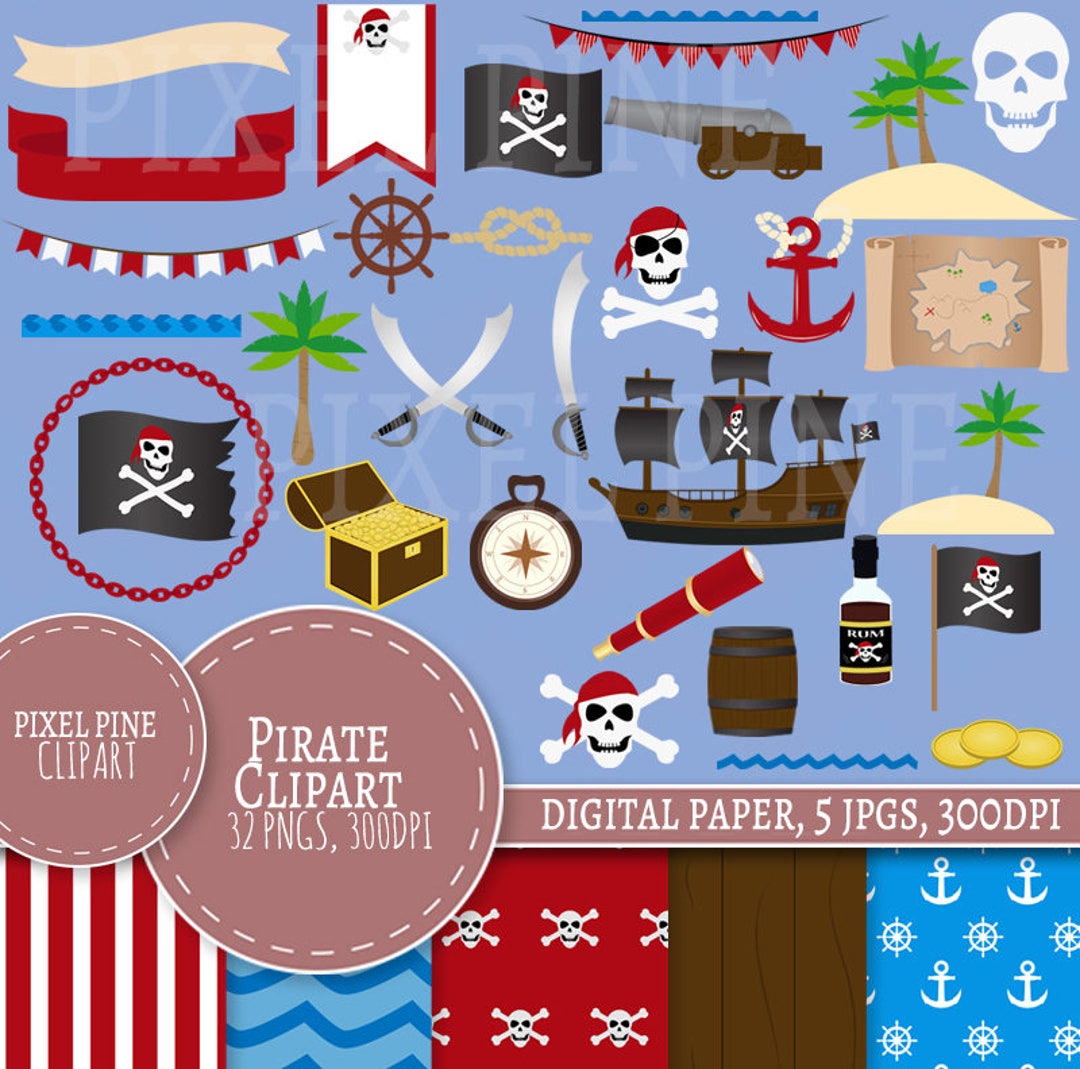 Pirate Clipart Set Pirate Themed 32 Pngs 5 Nautical Digital - Etsy UK