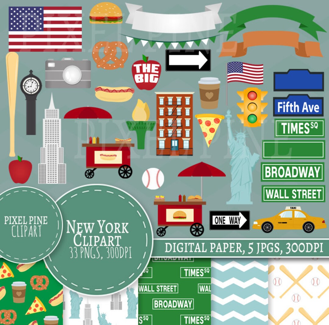 New York Clipart, New York Themed Clipart, 33 Pngs, 5 New York Digital ...